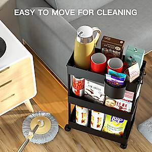 Pipishell Slim Storage Cart with Wheels, Bathroom Cart Organizer Bathroom Storage Small, Rolling Cart for Bathroom, Laundry Room, Kitchen, Narrow Space, Black PIUC04