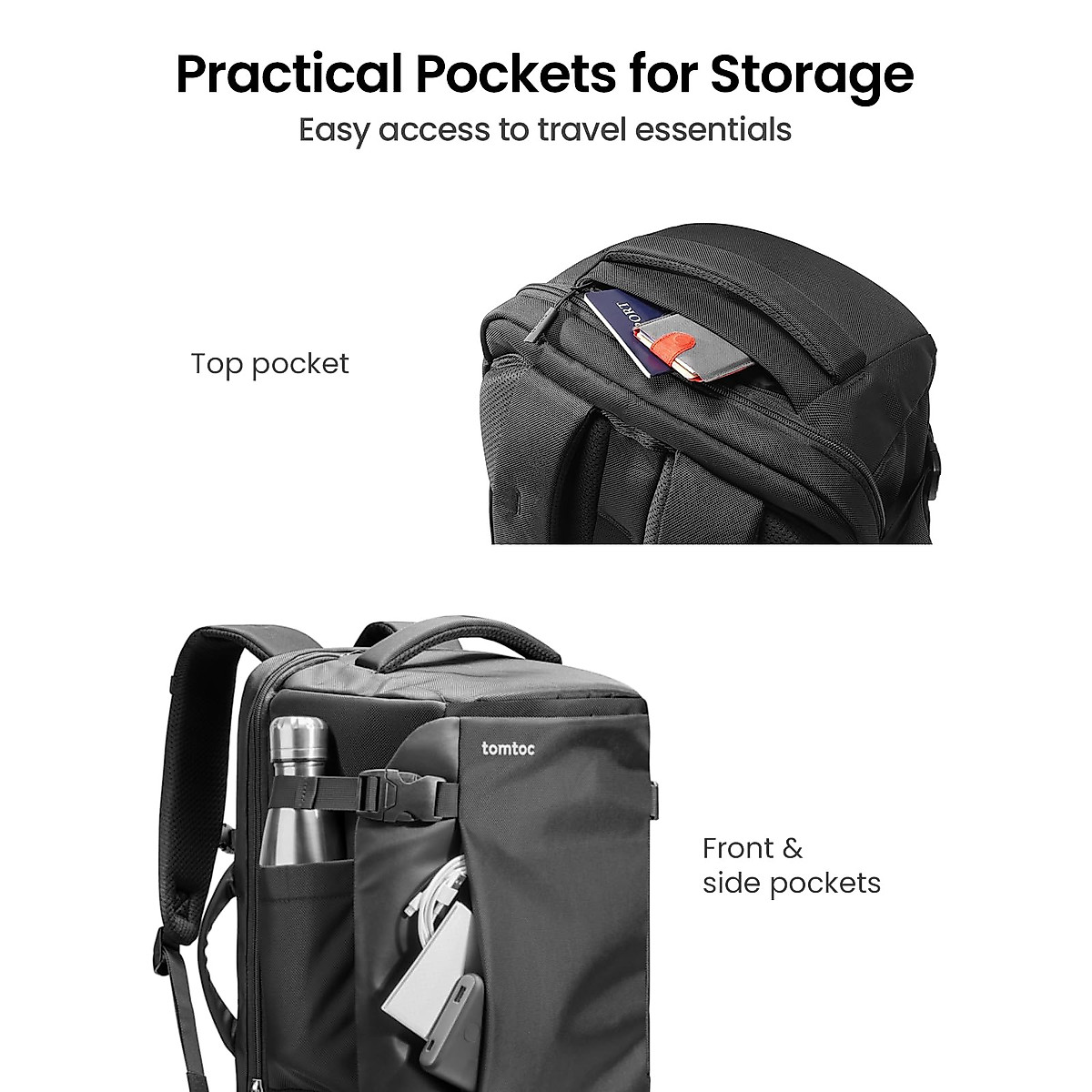 tomtoc Travel Backpack 40L, TSA Friendly Flight Approved Carry-on Luggage Hand Backpack, Water-resistant Lightweight Business Rucksack, Durable Large Weekender Bag Daypack Fits 17.3 Inch Laptop