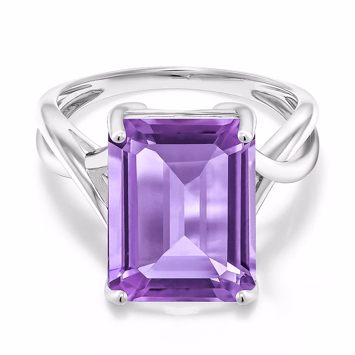 Gem Stone King 10K White Gold Gemstone Birthstone Engagement Ring | Emerald Cut 14X10MM | Wedding Engagement Anniversary Promise Ring For Women | Available In Size 5-9