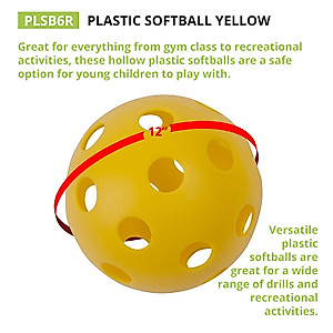 Champion Sports 12" Hollow Plastic Softball Set - Athletic Softball Equipment - Practice Softballs Plastic Hollow - Regulation Size Balls - Fun for All Ages - Lightweight/Durable - Set of 6