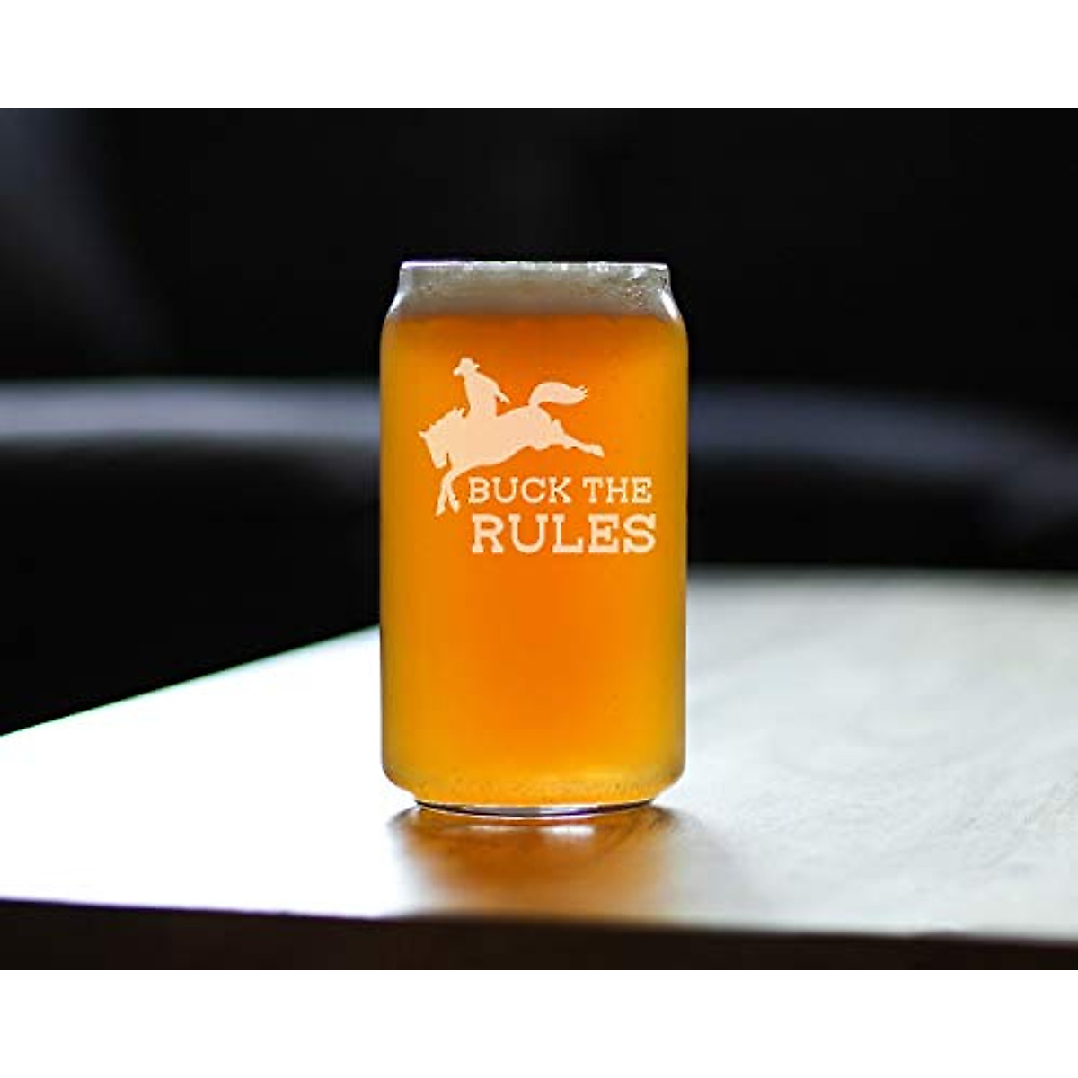 Buck the Rules - Funny Horse Beer Can Pint Glass Gifts for Men & Women - Fun Unique Equestrian Decor