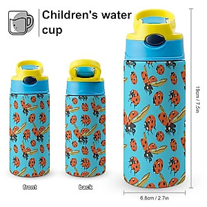 Kids Water Bottle with Straw Lid Hand-drawn Cartoon Ladybugs Print 12 Oz/350 Ml Stainless Steel Reusable Thermos Bottles