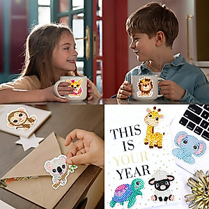 JM House 5D Diamond Painting Stickers Kits for Kids, 12Pcs Animals Gem Diamond Art for Kids,DIY Mosaic Stickers with Dots, Arts and Crafts Best Tween Gifts for Boys and Girls Age 4-6,6-8,8-10