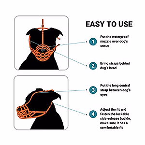 BRONZEDOG Pitbull Dog Muzzle Amstaff Waterproof Basket Breathable Mesh Stop Biting Chewing Adjustable Mask for Large Dogs (Black)