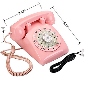 Yopay Pink Retro Old Fashioned Rotary Dial Telephone, Vintage Mechanical Ringer Phone Landline Desk Phone for Home, Office, Bar, Hotel