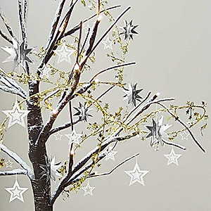 Glitter Silver Star Garlands 3D Star Decorations Hanging Paper Garland Twinkle Star Birthday Party Supplies Anniversary Engagement Wedding Baby Shower Christmas Graduation New Year Ramadan EID