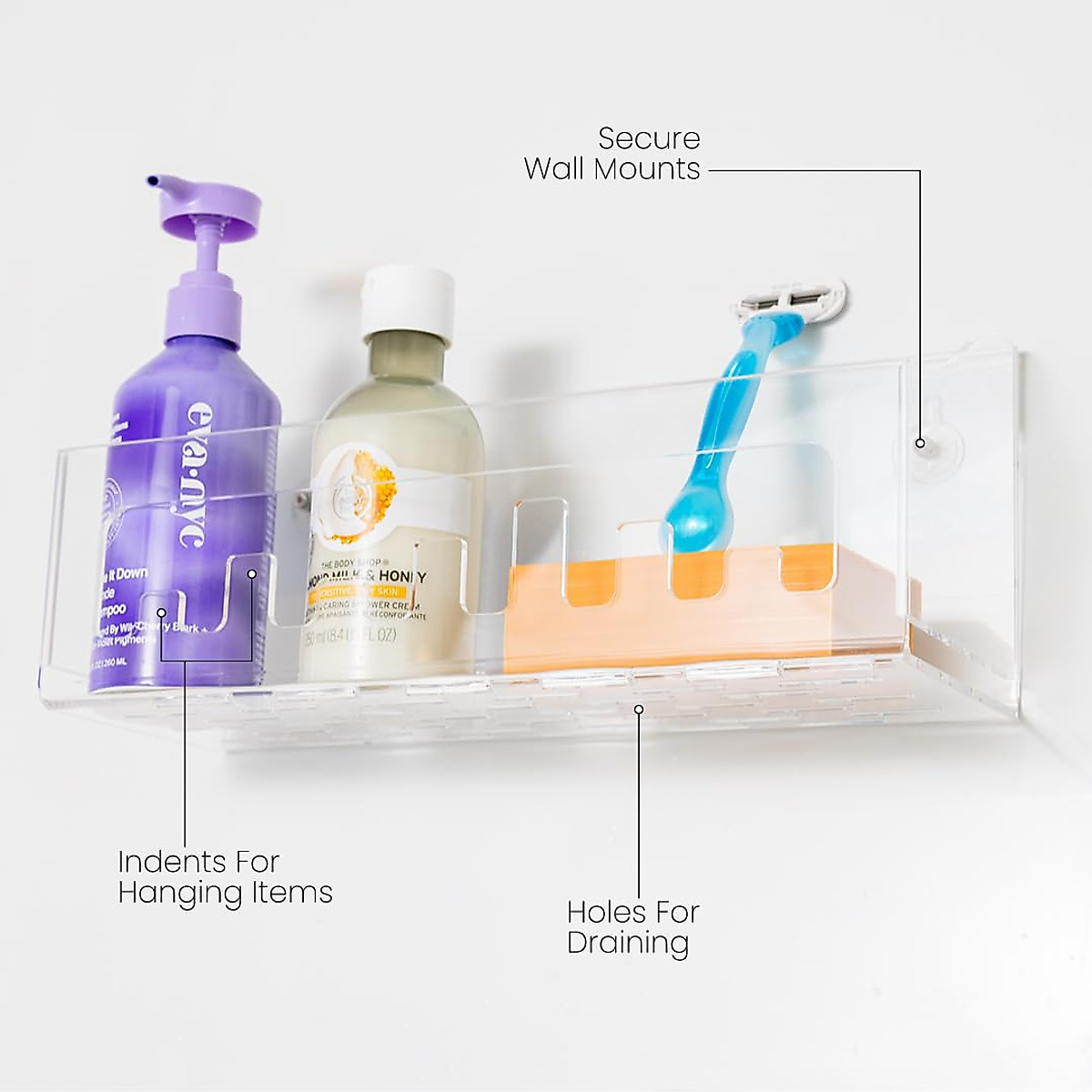 ANGORA BRANDS Acrylic Shower Shelves | Bathroom Shower Caddy Organizer | No Drilling, Adhesive Wall-Mounted Floating Shelves | 2 Pack Tranparent Shelf Organizer For Storage & Display by Cotea