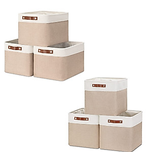 HNZIGE Large Storage Baskets for Organizing Fabric Baskets for Shelves,Fabric Cube Storage Baskets Closets, Laundry, Nursery, Decorative Baskets for Gifts Empty (White&Beige)
