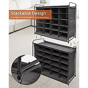 MULISOFT 5-Tier Shoe Cubby with 20-Grid Storage, Shoe Rack Organizer for Maintaining Shoes, Stackable Cubby Shoe Rack, Easy-to-mobile Shoe Organizer Cubby for Entryway, Closet, Bedroom, Garage, Black