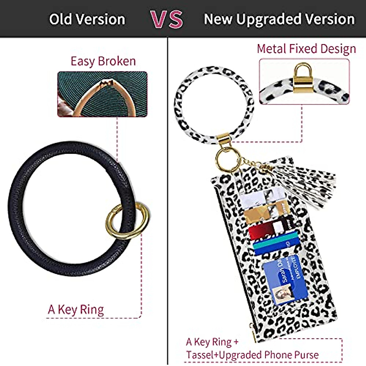 Doormoon Keychain Bracelet, Cow Print Car Accessories Tassel Key Chain Wristlet Ring Circle Bangle (Upgraded ver. Phone Hoder -Cow Print)