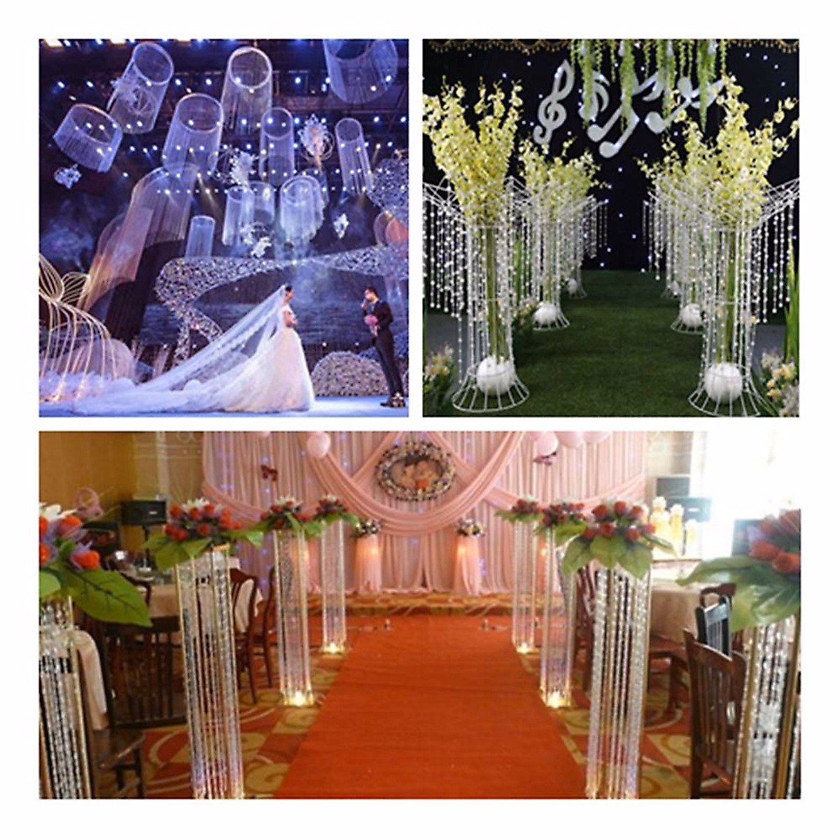 FQTANJU 200 Ft Acrylic Crystal Clear Beads String Roll, 8mm and 3mm Mixed, Party Garland Wedding Centerpieces Bridal Bouquet Crafts Decoration 60M