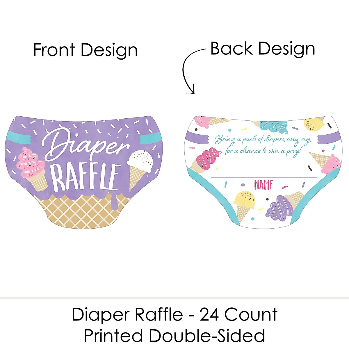 Big Dot of Happiness Scoop Up the Fun - Ice Cream - Diaper Shaped Raffle Ticket Inserts - Sprinkles Baby Shower Activities - Diaper Raffle Game - Set of 24