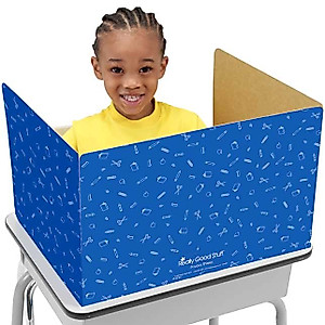 Really Good Stuff Large Privacy Shields for Student Desks – Set of 12 - Matte - Study Carrel Reduces Distractions - Keep Eyes from Wandering During Tests, Green with School Supplies Pattern