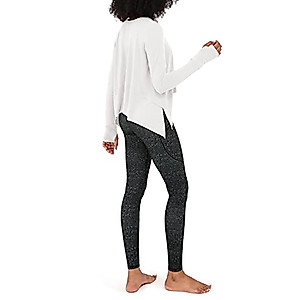 ODODOS Long Sleeve Tee for Women with Thumb Hole Athletic Gym Workout Crop Tops Yoga Shirts, White, X-Large