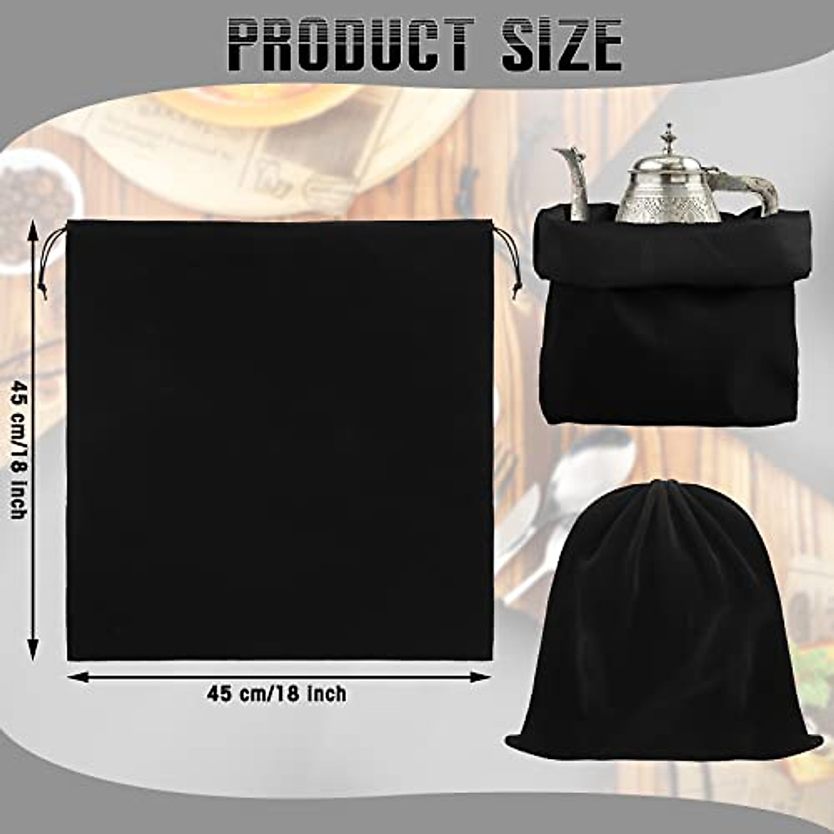 6 Pcs Silver Storage Bags 18 x 18 Inch Anti Tarnish Storage Bag Fabric Cloth Bags for Silver Jewelry Silverware Protection Flatware Silver Plate Tarnish(Black)