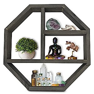Asuare Wooden Hexagon Shelf | Floating Hexagon Shelf | Essential Oil Display | Crystal Display Shelf | Decor for Room, Bathroom, Living Room| Meditation Shelf