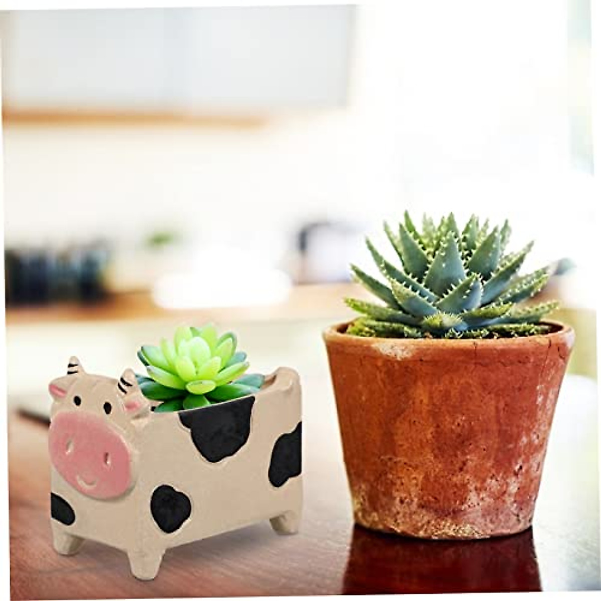 HANABASS 2pcs Decoration Animal Garden Pots Planters Zodiac Bonsai Lovely Indoor Plants Flower Cactus Gift Container Ox Center Plant Succulent Office Pot Cow Ceramic Home Year Cows Balcony
