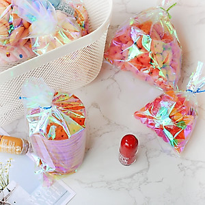 JESTAR Cellophane Treat Bags, 100PCS 5x7 Treat Bags with Ties Goodie Bags Iridescent Cellophane Bags Party Favor Bags for Kids Birthday Party Favors, Valentines Easter Halloween Weddings Baby Shower