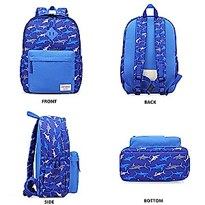 NICE CHOICE Preschool Backpack Kindergarten Elementary School Little Kid Toddler Backpacks With Lunch Bag Pencil Case Set for Boys and Girls with Chest Strap (Blue Shark)