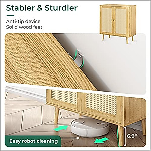 Huuger Buffet Cabinet with Storage, Storage Cabinet with PE Rattan Decor Doors, Accent Cabinet with Solid Wood Feet, Sideboard Cabinet for Hallway, Entry, Living Room, Natural