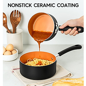 MICHELANGELO Nonstick Sauce Pan With Lid, 1QT&2QT&3QT Ceramic Saucepan, Copper Saucepans,PFAS-FREE Pot Set,Small Pots For Cooking,Multipurpose Cooking Pots Set For Home Kitchen,Dishwasher Safe