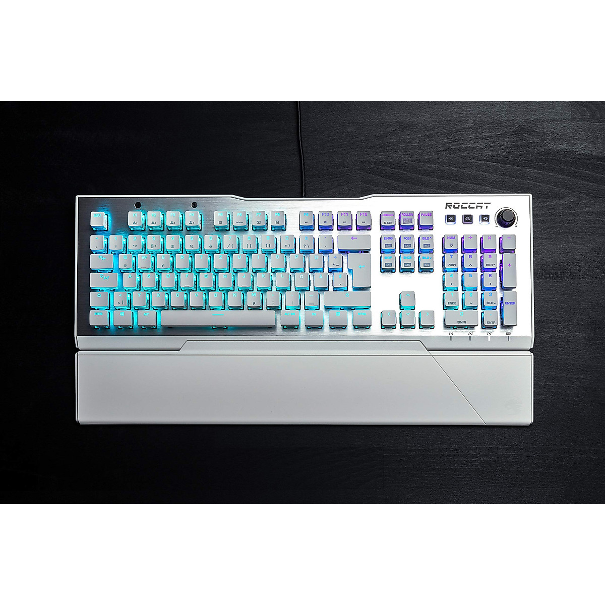 ROCCAT Vulcan 122 Mechanical PC Tactile Gaming Keyboard, Titan Switch, AIMO RGB Backlit Lighting Per Key, Detachable Palm/Wrist Rest, Anodized Aluminum Top Plate, Full Size, White/Silver