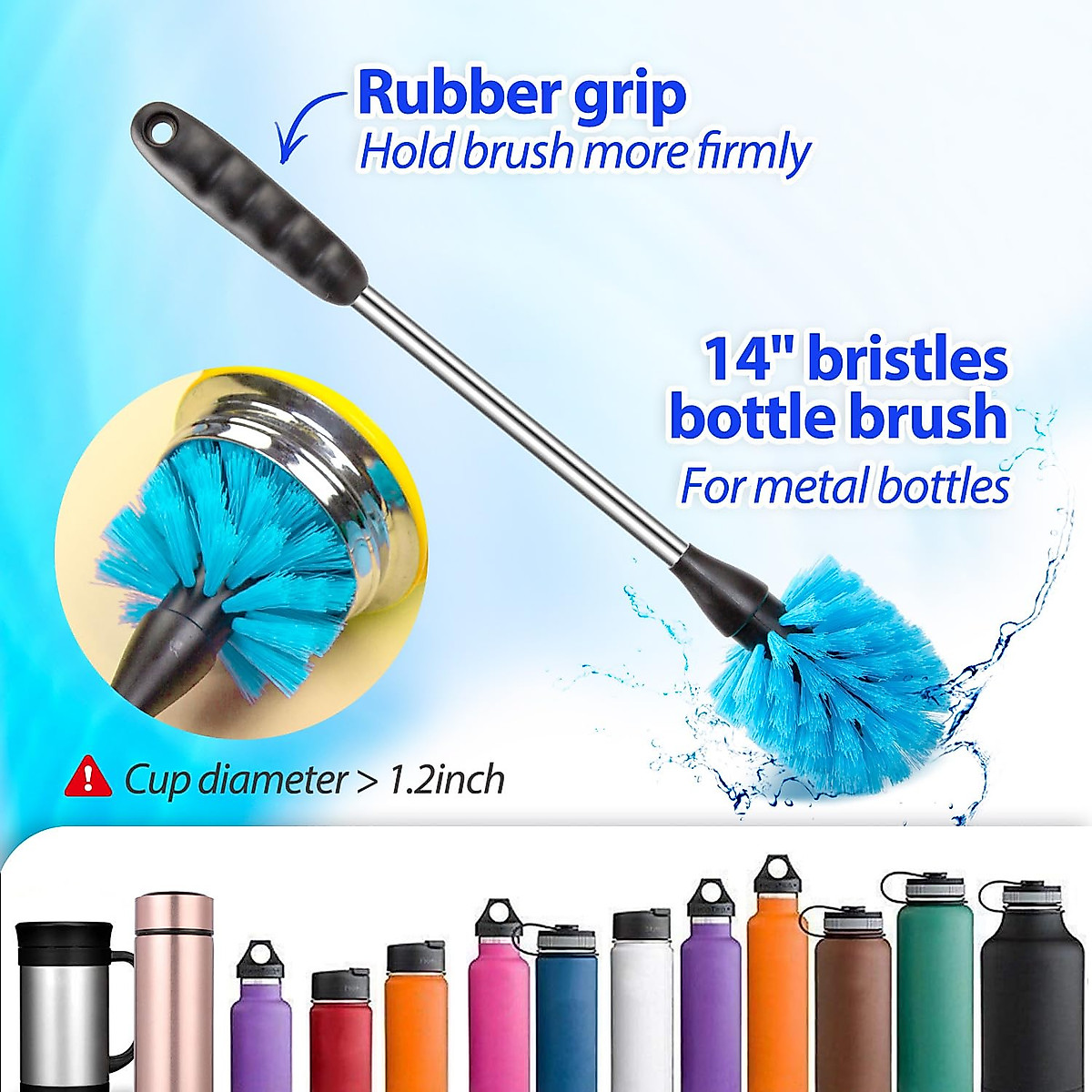 Holikme 8 Pack Bottle Brush Cleaning Set, Long Handle Bottle Cleaner for Washing Narrow Neck Beer Bottles, Wine Decanter, Narrow Cup, Pipes, Hydro Flask Tumbler, Sinks, Cup Cover, Blue