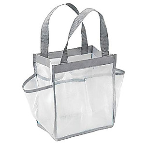 iDesign Water Resistant Nylon/Mesh Shower Tote Bag with Handles - 8.5" x 5.88" x 9.25", White/Gray