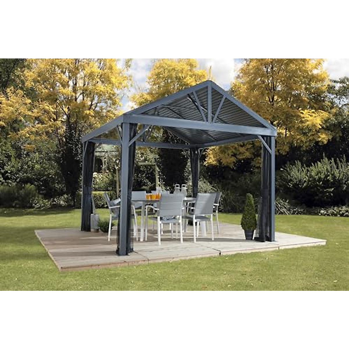 Sojag 8' x 8' Sanibel I Hardtop Gazebo Outdoor Weather-Resistant Aluminum Frame Sun Shelter Light Grey