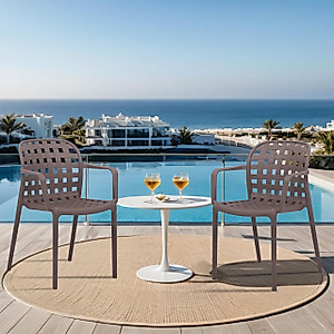 Art Leon Outdoor Dining Chairs Set of 2, Modern Plastic Patio Chairs, Stackable Chairs with Armrests Backrest, Gray