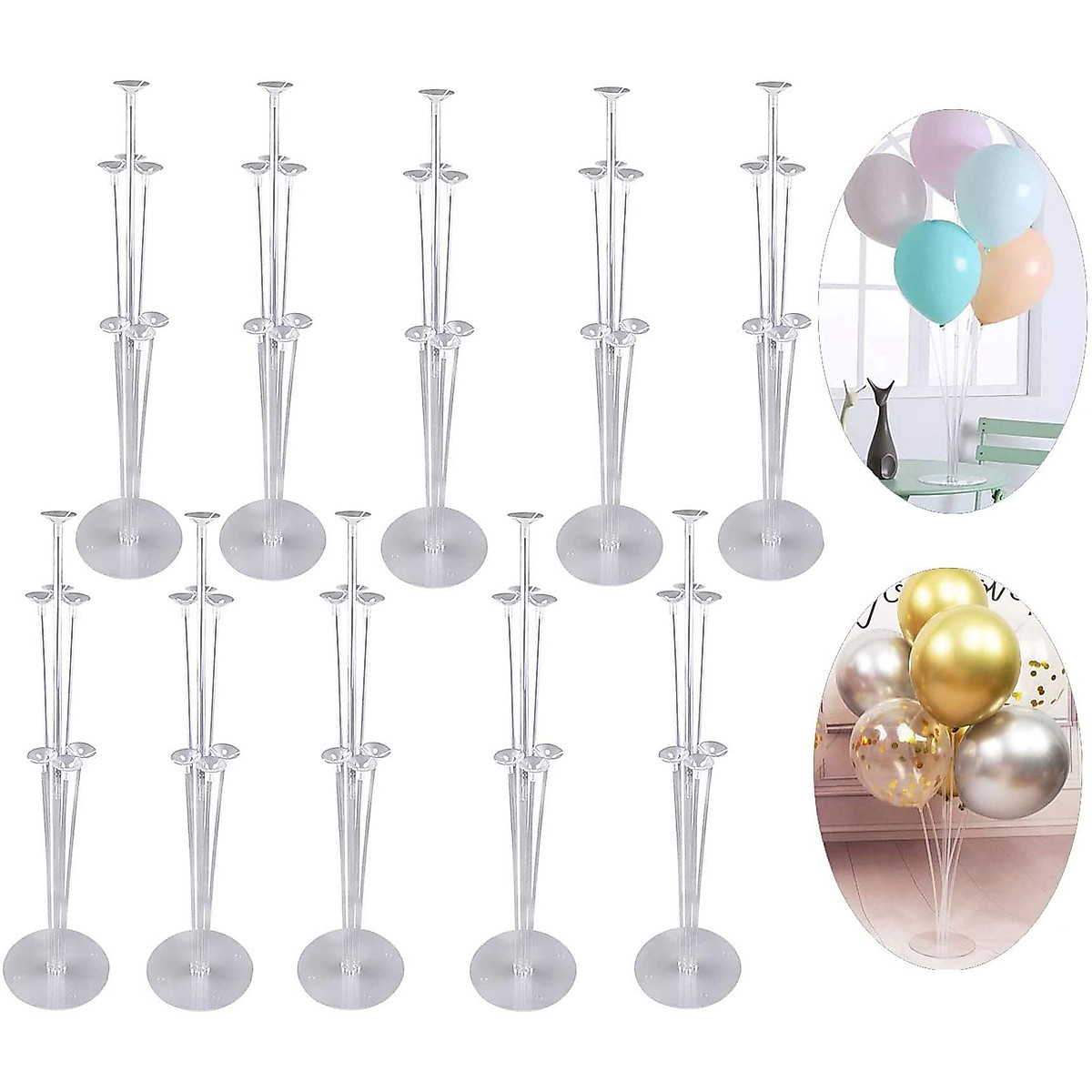 Balloon Stand Holders Kit for Party and Wedding Decorations Celebrations 10 Sets Balloon Stand Holders Kit with 70 Sticks 70 Cups and 10 Bases - Table