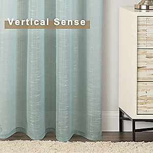 Tony's collection Mint Green Sheer Curtains, Faux Linen Look Semi Voile Backdrop for Dining Room/Kitchen/Small Window(52x63 Inch, Mint, 2 Panels)