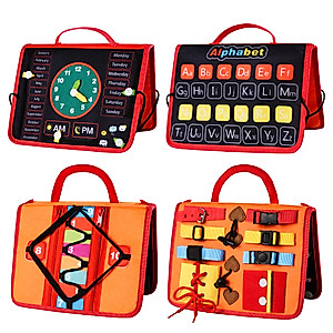 Toddler Busy Board,Montessori Toys for 3 4 Year Old,Sensory Board for Learning Fine Motor Skills,Toddler Activities for Travel Car Airplane,Practical Early Educational Sensory Toys