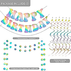 Birthday Decorations - Iridescent Banner Disco Ball Balloons Arch Decor | Fufuddz Funny Holographic Happy Birthday Party Supplies w/ Circle Garlands Swirls for Women Men 18 30th 40th 50th 60s 70s 90s
