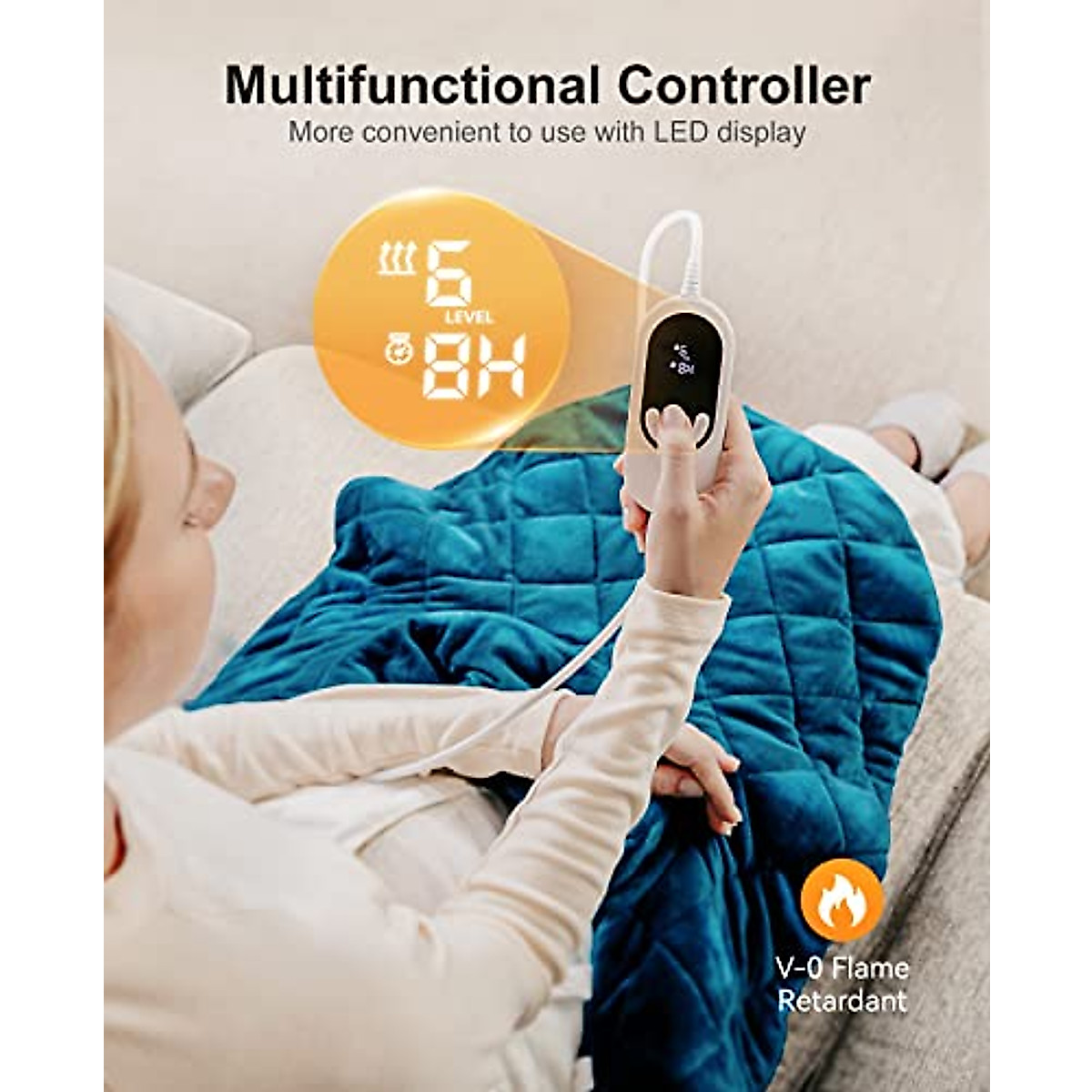 Weighted Heating Pad for Neck and Shoulders Pain Relief, Haimmy 3lb Electric Heated Neck Wrap, Fast-Heating with 6 Heat Settings, 11 Auto-Off Timers with Countdown Display, Removable Cover - 16"x20"