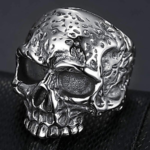 Jude Jewelers Stainless Steel Gothic Skull Vintage Antique Style Cocktail Party Holiday Statement Biker Ring (Silver, 8)