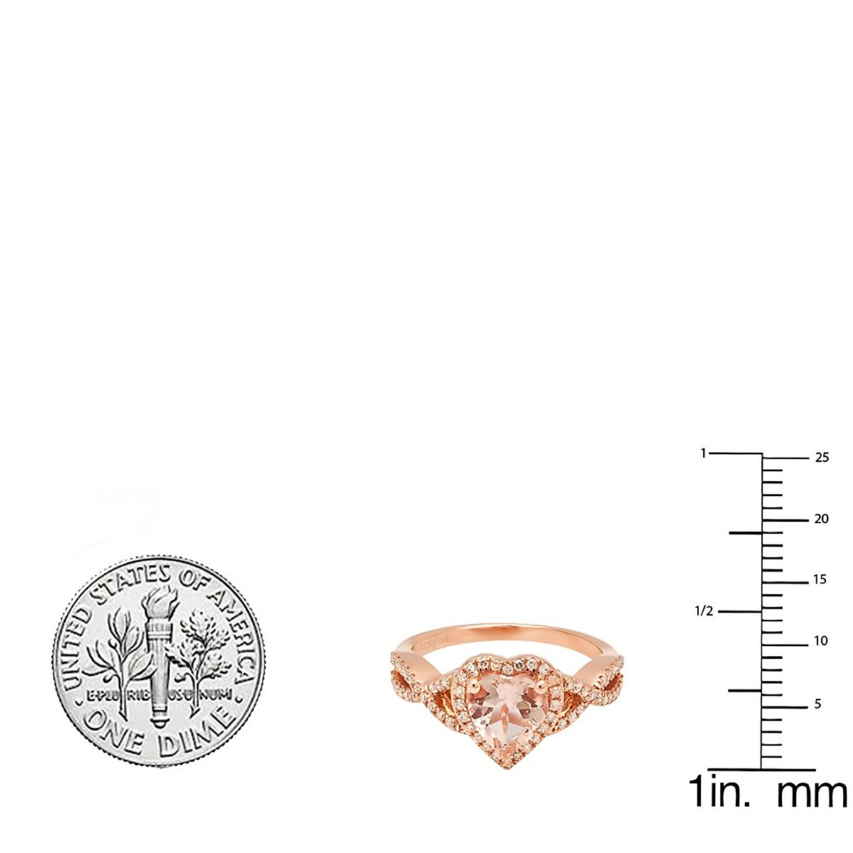 Dazzlingrock Collection 10K 7 MM Heart Morganite & Round Diamond Ladies Swirl Halo Engagement Ring, Rose Gold, Size 7