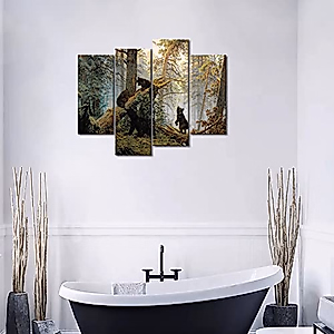 First Wall Art - Bears Play in Forest Broken Tree Wall Art Painting The Picture Print On Canvas Animal Pictures for Home Decor Decoration Gift