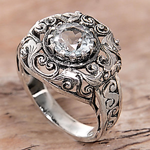 NOVICA Artisan Handmade Blue Topaz Cocktail Ring .925 Sterling Silver Indonesia Single Stone Gemstone Birthstone 'Blue Dream'