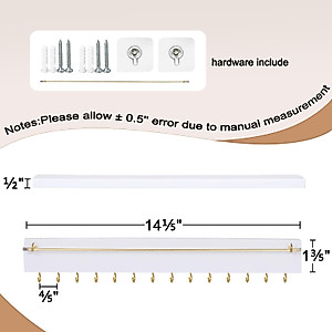 SCUNDA Wall Jewelry Holder Organizer, Adhesive Jewelry Organizer Wall Mount, Space-saving Jewelry Rack with 14 Hooks and Holder, Wooden Jewelry Shelf for Necklace, Earing, Ring, Bracelet(White)