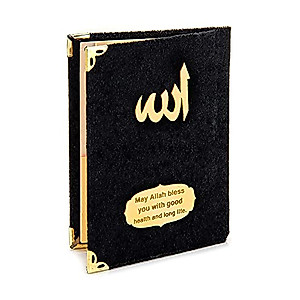 ihvan online Taffeta Fabric Muslim Prayer Rug & Velvet Covered Yaseen Surah Pocket-Size Book & Crystal Prayer Beads Set with Kraft Boxed, Perfect Islamic Ramadan Eid Gifts, Black