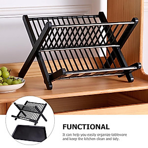 DOITOOL Stainless Steel Dish Drying Rack for Kitchen Counter: 2-Tier Dish Drainer Kitchen Plate Rack with Drainboard - Foldable and Compact for Space-Saving Storage, Black