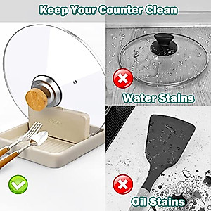 Spoon Rest for Kitchen Counter - 2Pack Spoon Holder for Stove Top, Pot Lid Holder with Drip Pad for Ladle|Spatula|Tongs|Forks|Utensil Holder Organizer