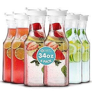 Party Bargains 34 Oz. Water Carafe with White Flip Tab Lid, Square Base, 6 Pack