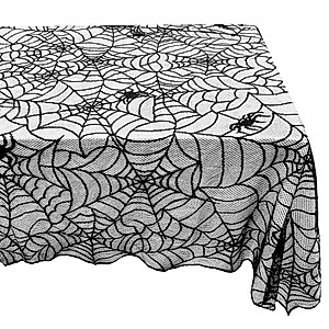 eZAKKA Halloween Table Cloth, 60"x104" Spider Webs Tablecloths Black Tablecloth Lace Fabric Table Cloths Spooky Table Cover for Rectangle Tables for Parties Gothic Halloween Home Decorations
