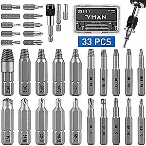 VMAN 33PCS Damaged Screw Extractor Set Stripped Screw Extractor Set for Broken Bolt, Screw Extractor Remover Tool with Socket Extension Bit, Easily Remove All-Purpose Broken Bolt, Stripped Screws