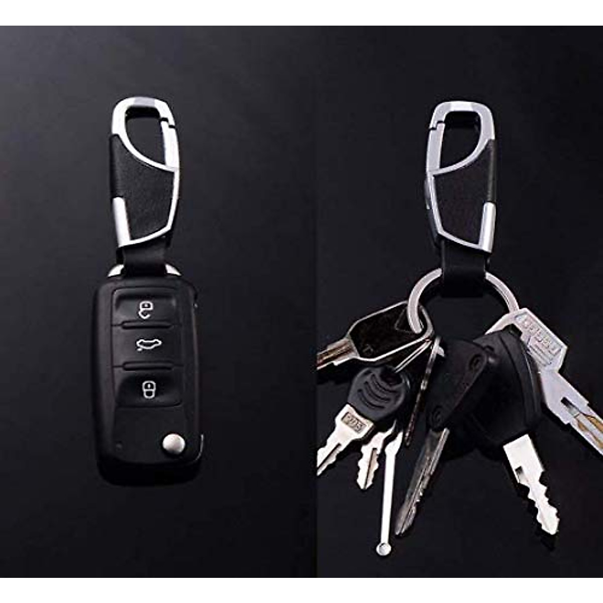 2PCS Stainless Steel Key Chain with Leather Heavy Duty Home Office Car Keychain with Key Ring Key Holder for Men and Women-Brown & Black