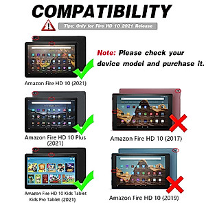 Case for All-New Amazon Kindle Fire HD 10 Tablet & Fire HD 10 Plus Case(11th Generation, 2021 Release) 10.1" - PU Leather Trifold Stand Cover Ultra Lightweight Slim Shell Stand Cover Auto Wake/Sleep