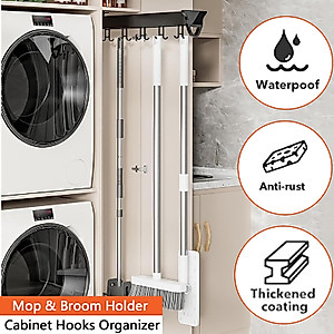 Pull Out Mop And Broom Holder, Laundry Room Organization And Storage, Garage Organization Hooks, Closet Pull Out Storage Organizer, Garden Tool Organizer For Home Kitchen Garden (16.17in-14 hook)