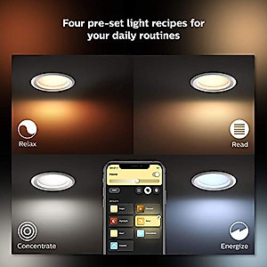 Philips Hue White and Color Ambiance Smart Retrofit Recessed Downlight 4", Bluetooth & Zigbee Compatible (Hue Hub Optional), Smart Ceiling Lighting, 1-Pack